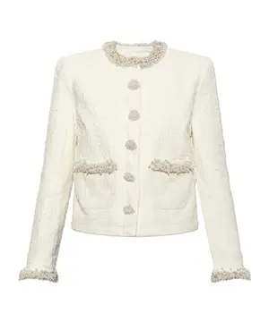 SELF-PORTRAIT Textured Denim Jacket - Cream