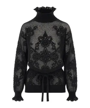 TWINSET Jacquard Knit Top With Ties - Black