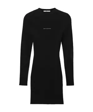 Alexander Wang Jacquard Logo Long Sleeve Crew Neck Dress - Black