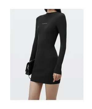 Alexander Wang Jacquard Logo Long Sleeve Crew Neck Dress