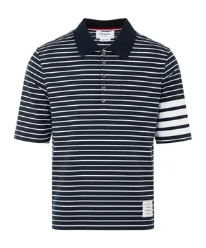 Thom Browne 4-bar Striped Polo Shirt - Navy Blue