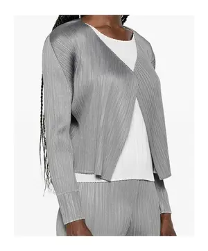 Issey Miyake Grey Pleated Long-sleeve Jacket