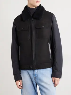 Moncler Zerique Shearling-trimmed Leather Jacket - Black