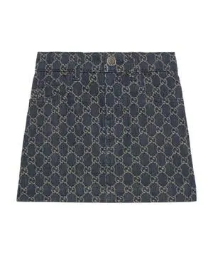 Gucci Gg Jacquard Denim Skirt - Blue
