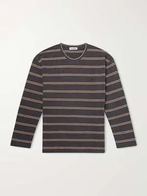 JIL SANDER Logo-embroidered Striped Cotton-jersey T-shirt - Brown