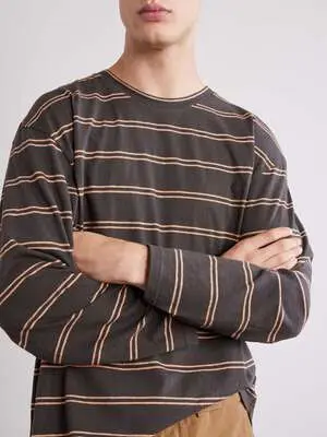JIL SANDER Logo-embroidered Striped Cotton-jersey T-shirt