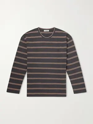 JIL SANDER Logo-embroidered Striped Cotton-jersey T-shirt - Brown