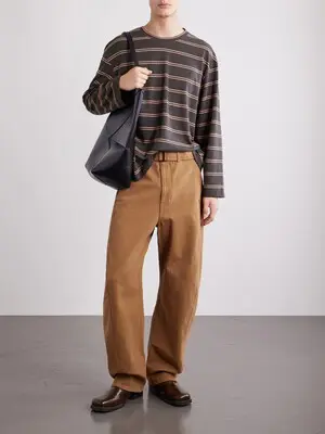 JIL SANDER Logo-embroidered Striped Cotton-jersey T-shirt - Brown