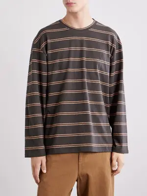 JIL SANDER Logo-embroidered Striped Cotton-jersey T-shirt - Brown
