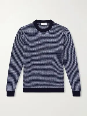 LARDINI Striped Wool And Cashmere-blend Sweater - Blue