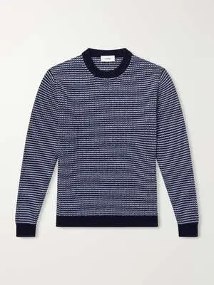 LARDINI Striped Wool And Cashmere-blend Sweater - Navy