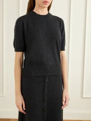 Altuzarra Otto Cashmere Mock Neck Short Sleeve Sweater - Gray