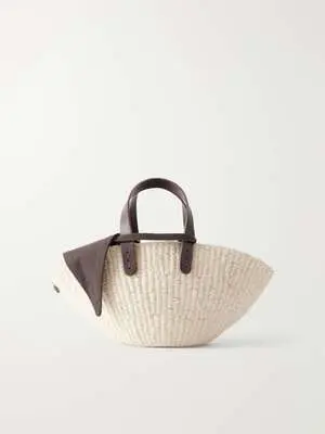 Muuñ Sophia Leather And Cotton-trimmed Raffia Mini Tote - Ecru