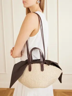Muuñ Sophia Leather And Cotton-trimmed Raffia Mini Tote - Neutrals
