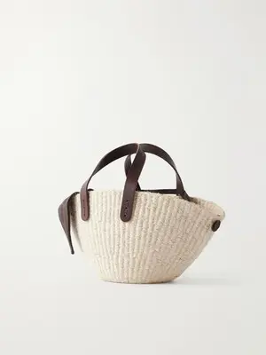 Muuñ Sophia Leather And Cotton-trimmed Raffia Mini Tote - Neutrals