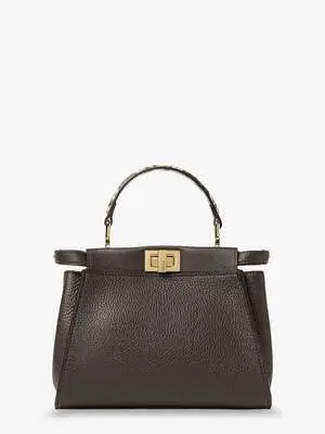 Fendi Peekaboo Mini Hammered Leather Handbag - Brown