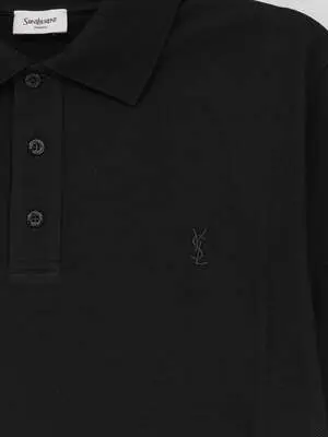 Saint Laurent Piqué Cotton Polo Shirt With Cassandre Embroidery - Black