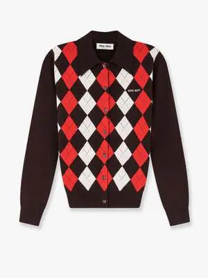 Miu Miu Diamondpatterned Cashmere Cardigan - Brown