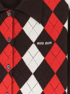 Miu Miu Diamondpatterned Cashmere Cardigan