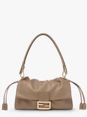 Fendi Baguette Soft Medium Leather Shoulder Bag - Beige