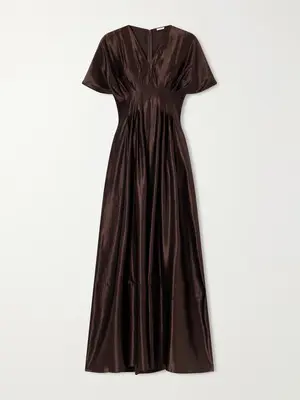 JOSEPH Nova Gathered Linen And Silk-blend Maxi Dress - Brown