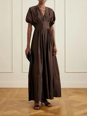 JOSEPH Nova Gathered Linen And Silk-blend Maxi Dress