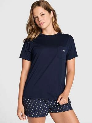 Pink 100% Cotton Light As Air Jersey Pocket Tee Blue