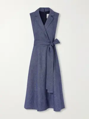 Carolina Herrera Belted Linen, Wool, Cashmere And Silk-blend Midi Dress - Blue