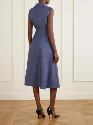 Carolina Herrera Belted Linen, Wool, Cashmere And Silk-blend Midi Dress - Blue