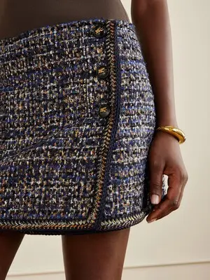 Etro Wrap Button Tweed Mini Skirt - Blue