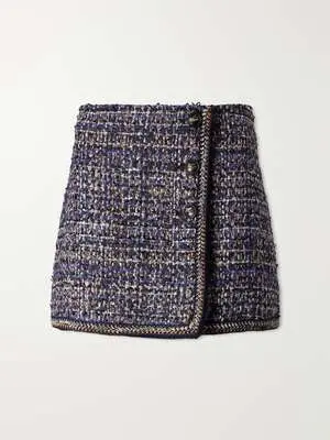 Etro Wrap Button Tweed Mini Skirt - Navy