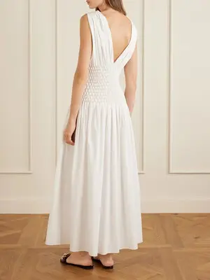 Khaite Nola Ruched Cotton-poplin Midi Dress