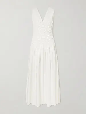 Khaite Nola Ruched Cotton-poplin Midi Dress - White
