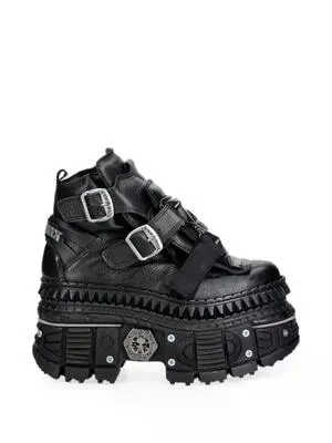 NEW ROCK Metallic Buckle-fastening Platform Boots - Black
