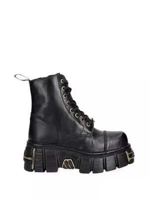 NEW ROCK Metallic Logo-plaque Platform Boots - Black