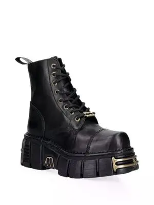 NEW ROCK Metallic Logo-plaque Platform Boots