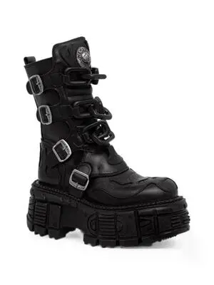 NEW ROCK Metallic Buckle-fastening Platform Boots - Black