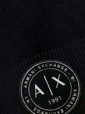 Armani Exchange Logo-patch Ribbed-knit Beanie Hat