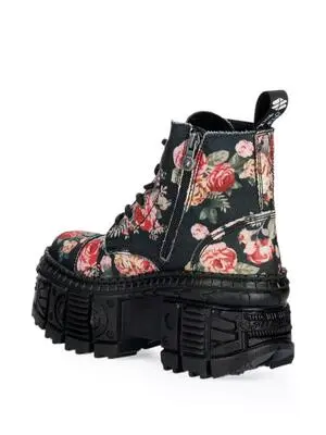 NEW ROCK Floral-print Platform Ankle Boots