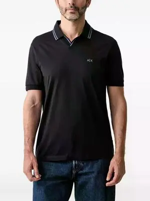 Armani Exchange Logo-embroidered Tipped-trim Polo Shirt - Black