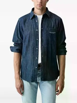 Armani Exchange Logo-embroidered Chest-pocket Shirt - Blue