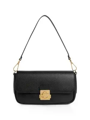 COCCINELLE Medium C-me Lock Grained-leather Shoulder Bag - Black