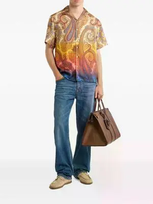 Etro Silk Bowling Shirt With Placed Degradé Paisley Print - Neutrals