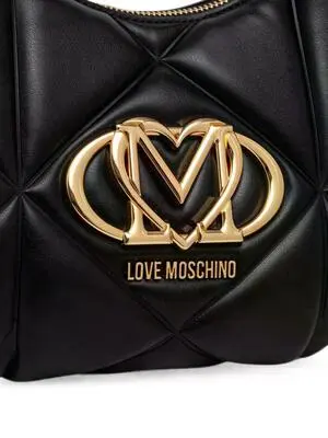 Moschino Quilted Logo-plaque Shoulder Bag - Black