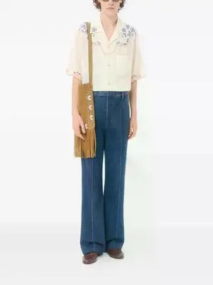Valentino Garavani Linen Bowling Shirt In San Gallo With Vlogo Embroidery - White