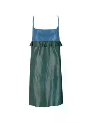 LA ROSE Ruffled Leather Midi Dress - Green