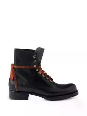 Prada Leather Laced Biker Boots - Black