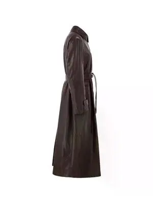 Herno Belted Leather-effect Trench Coat - Brown
