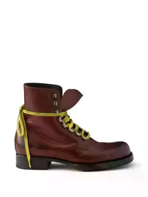 Prada Leather Laced Biker Boots - Brown