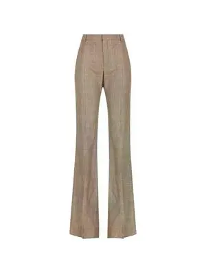 Saint Laurent Flared Pants In Puppytooth Prince Of Wales Wool - Brown